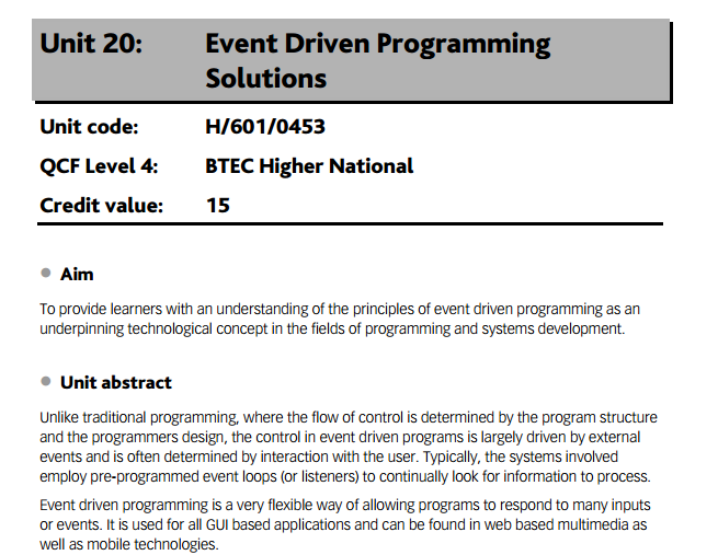 Unit 20 Event Driven Programming Solutions Locus Assignment Help